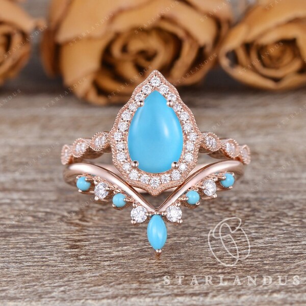 Turquoise Engagement Ring Set - Etsy