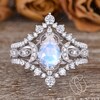 Magic Moon Ring Moonstone Engagement Rings 2pcs White Gold Moon ...
