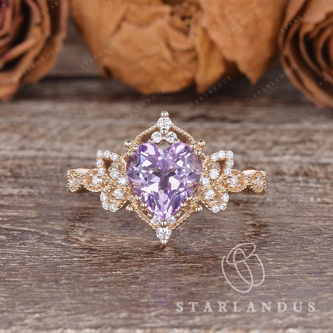 Fairy Lavender Amethyst Engagement Ring Yellow Gold Heart Shaped ...