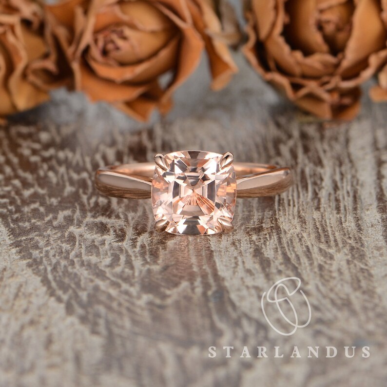 Cushion Cut Morganite Ring Morganite Engagement Ring Solitaire - Etsy