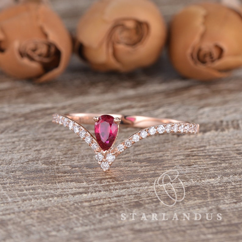 Natural Ruby Engagement Ring Pear Shaped Rose Gold Engagement | Etsy