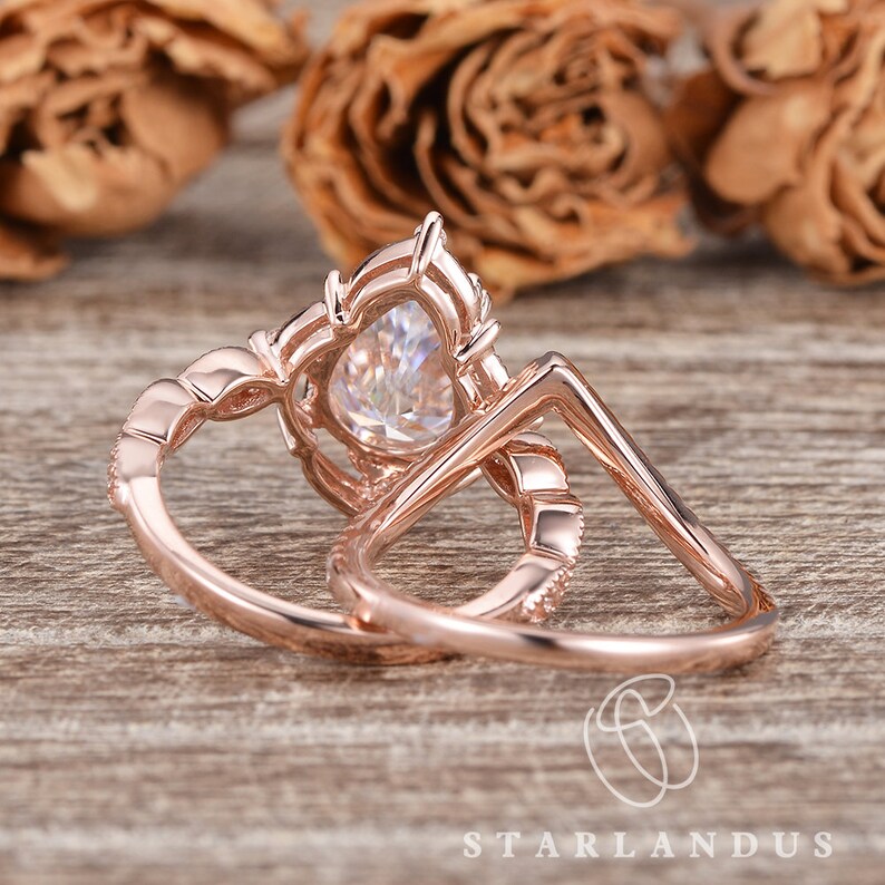 2ct Art Deco Bridal Set 2pcs Pear Shaped Moissanite Engagement | Etsy