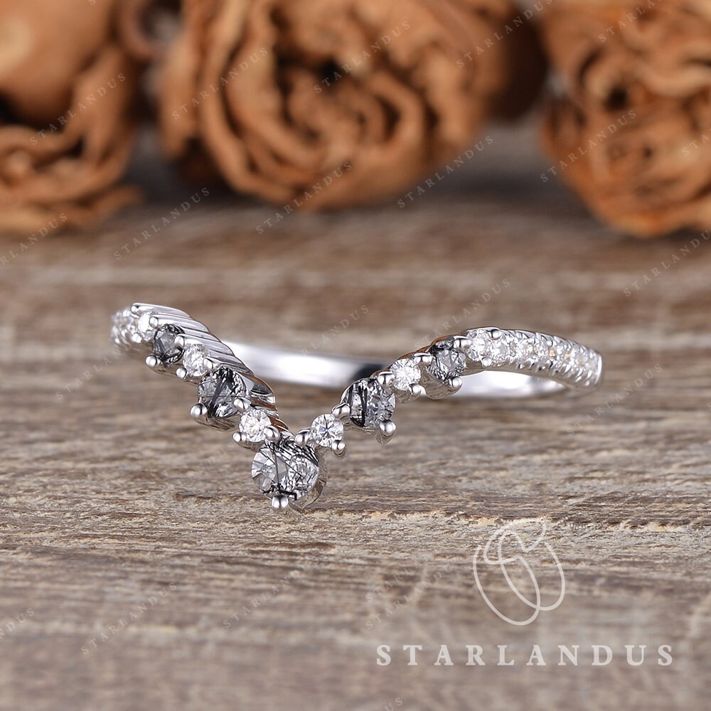 Crystal Gradient Diamond Ring Curved Wedding Band White Gold | Etsy