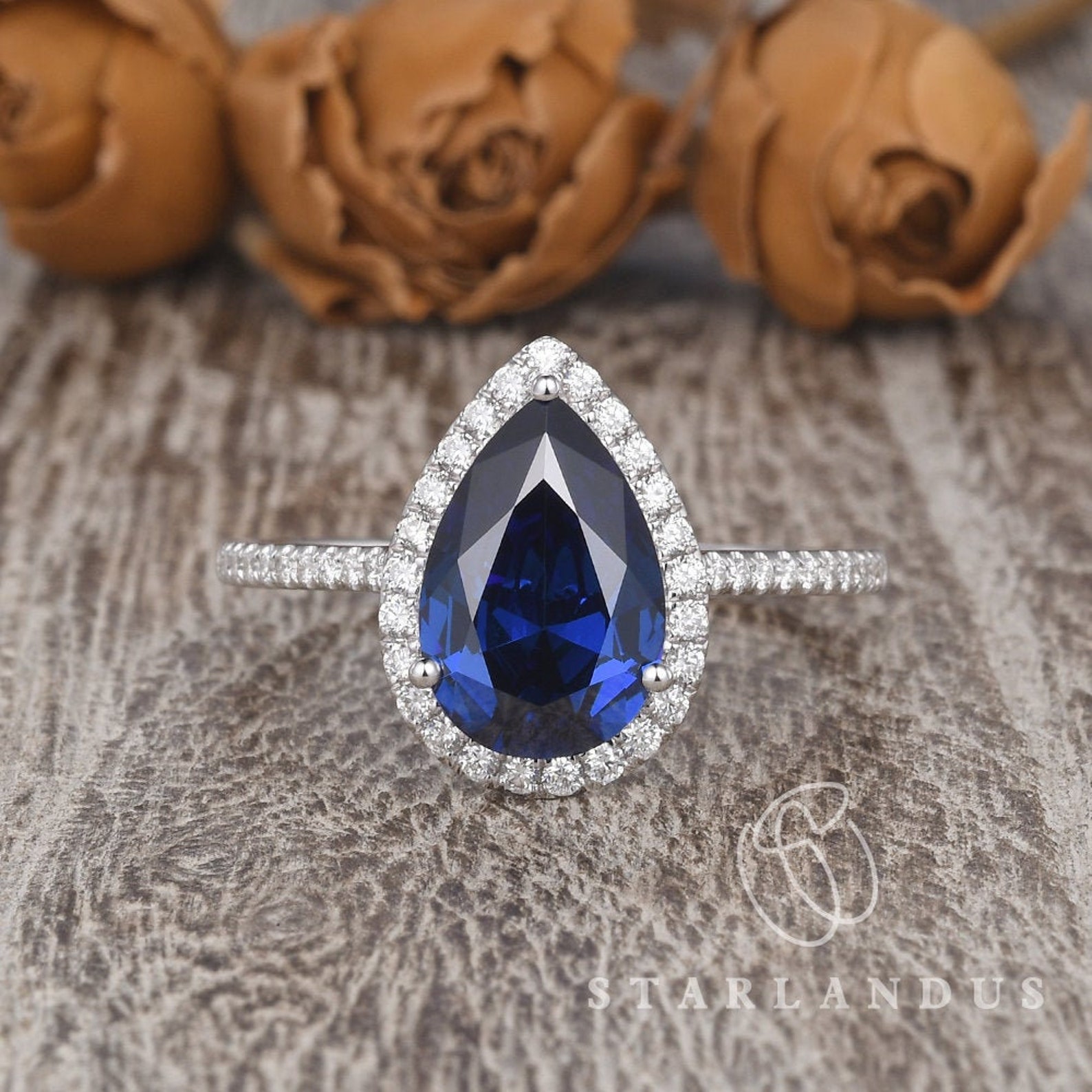 Cornflower Blue Sapphire Ring Pear Shaped Engagement Ring Rose | Etsy