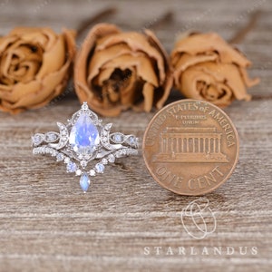 Magic Moon Ring Moonstone Engagement Rings 2pcs White Gold Moon ...