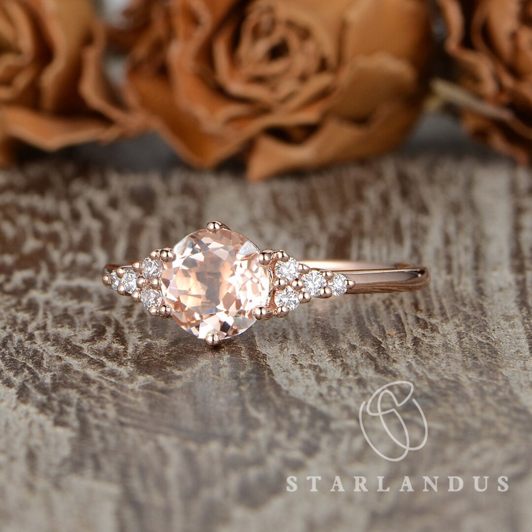 Morganite Engagement Ring Unique Cluster Ring Diamond Cluster Ring ...