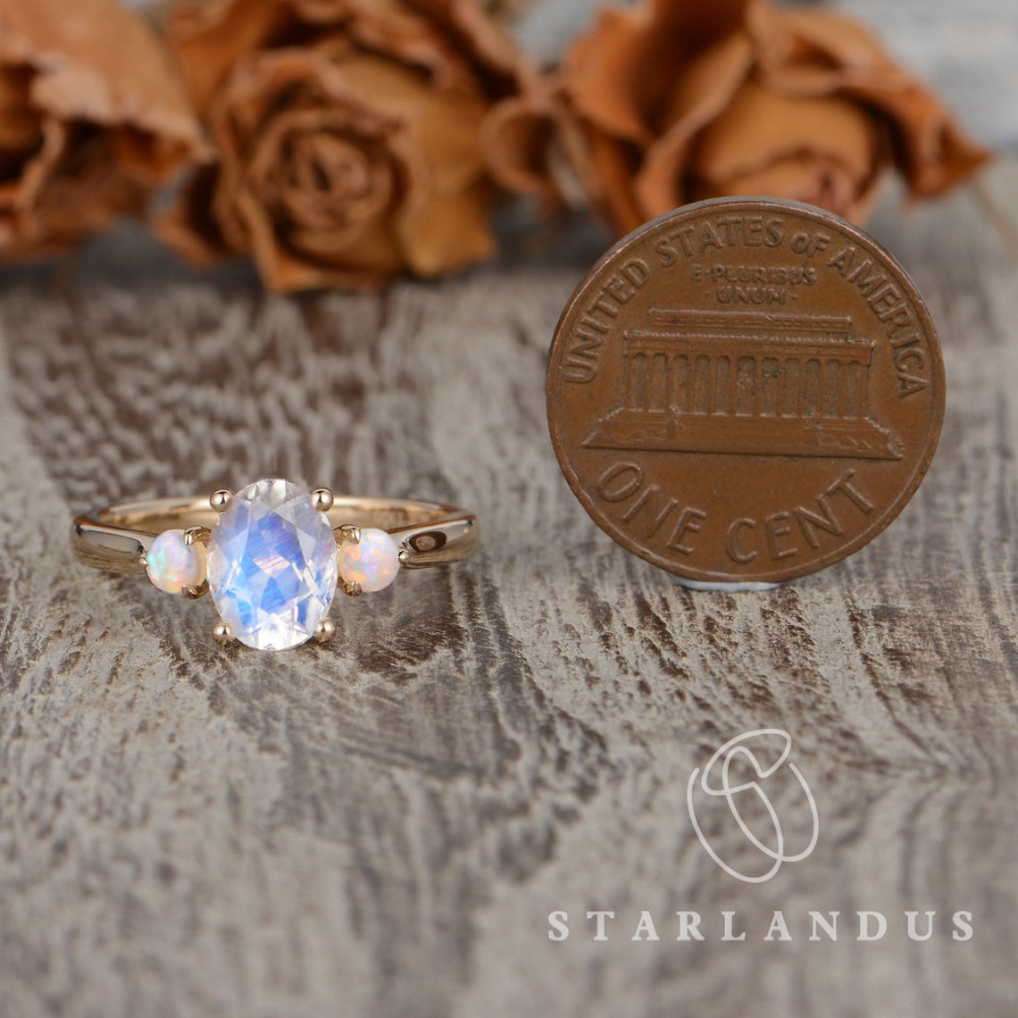 Oval Cut Moonstone Engagement Ring Unique Opal Ring Three 3 - Etsy