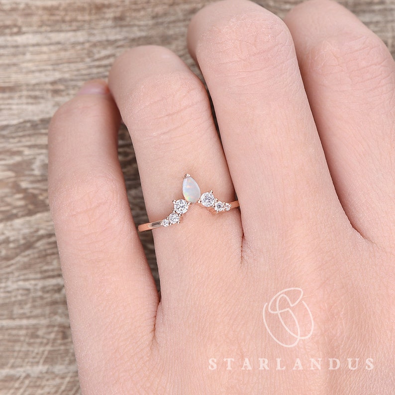 Pear Shaped Opal Custom Wedding Band Cluster Curved Wedding - Etsy