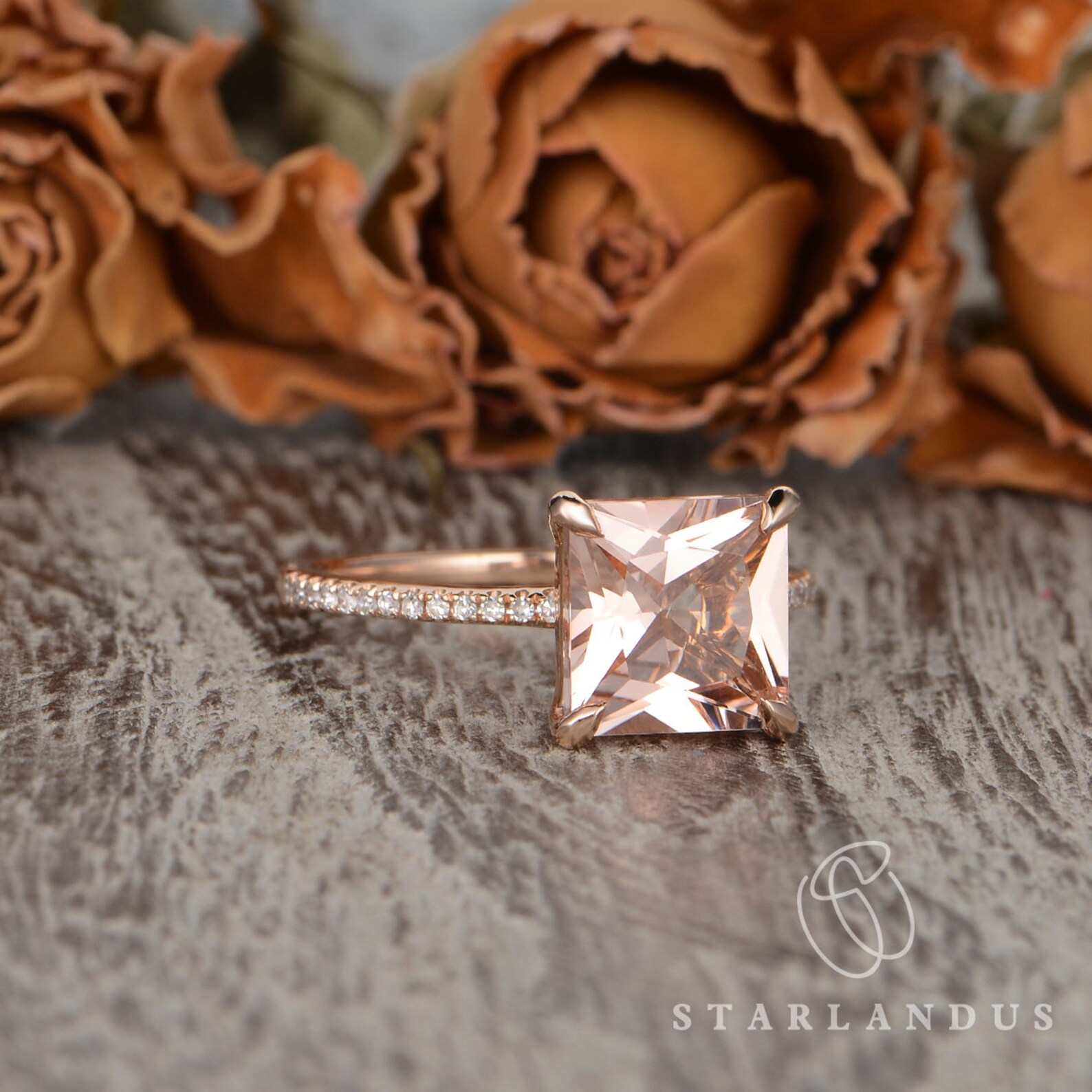 Princess Cut Morganite Engagement Ring Solitaire Rose Gold - Etsy