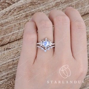 Moonstone Infinity Engaging Ring Set 2pcs Art Deco Engagement Ring ...