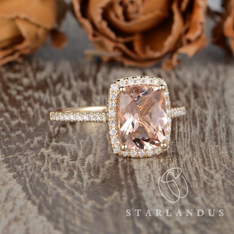 Morganite Engagement Ring Cushion Cut Morganite Ring Rose Gold | Etsy