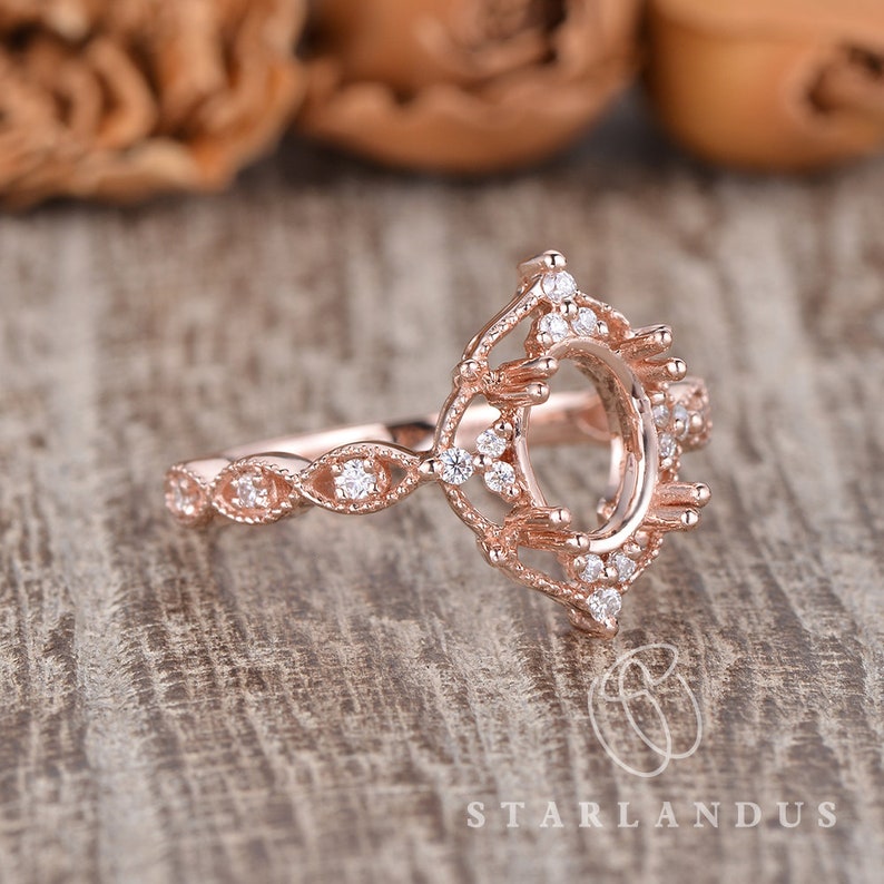 Custom Ring Setting Rose Gold Engagement Ring Art Deco Semi - Etsy