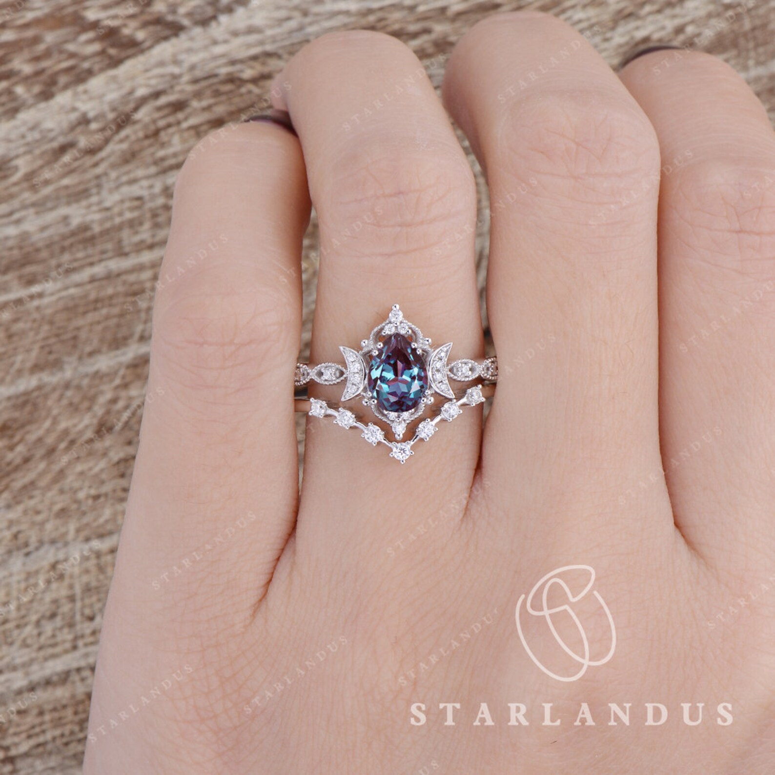 Unique Moon Engagement Ring Lab Alexandrite Wedding Ring - Etsy