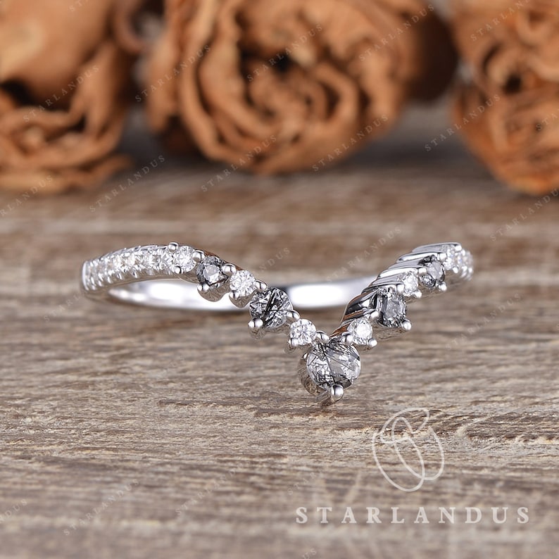 Crystal Gradient Diamond Ring Curved Wedding Band White Gold | Etsy