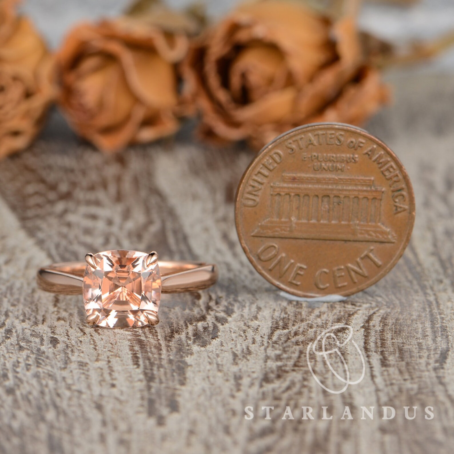 Cushion Cut Morganite Ring Morganite Engagement Ring Solitaire - Etsy