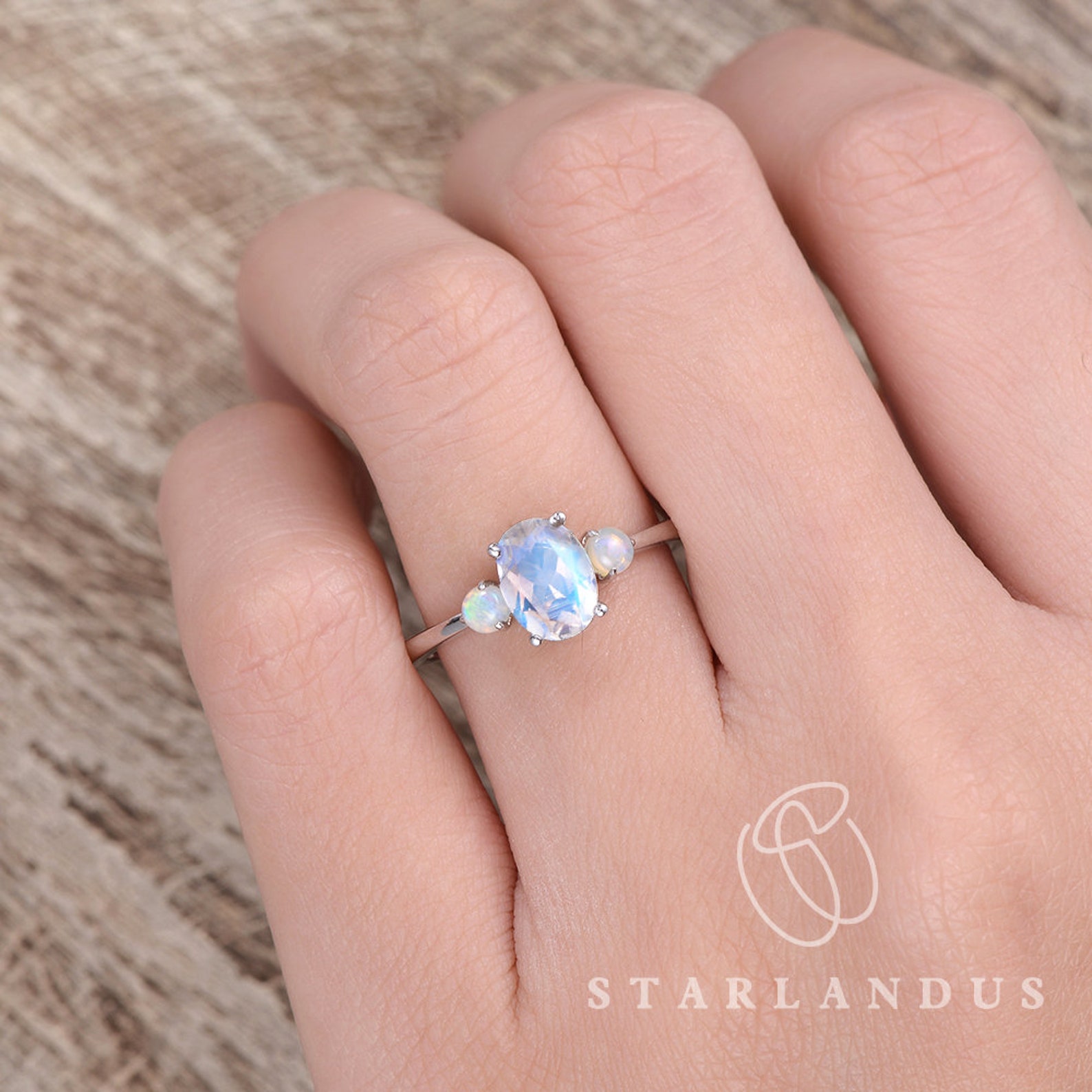 Oval Cut Moonstone Engagement Ring Unique Opal Ring Three 3 - Etsy