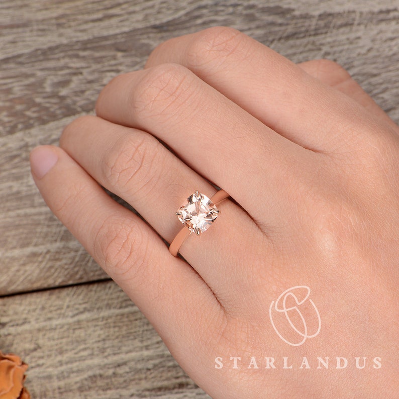 Cushion Cut Morganite Ring Morganite Engagement Ring Solitaire - Etsy