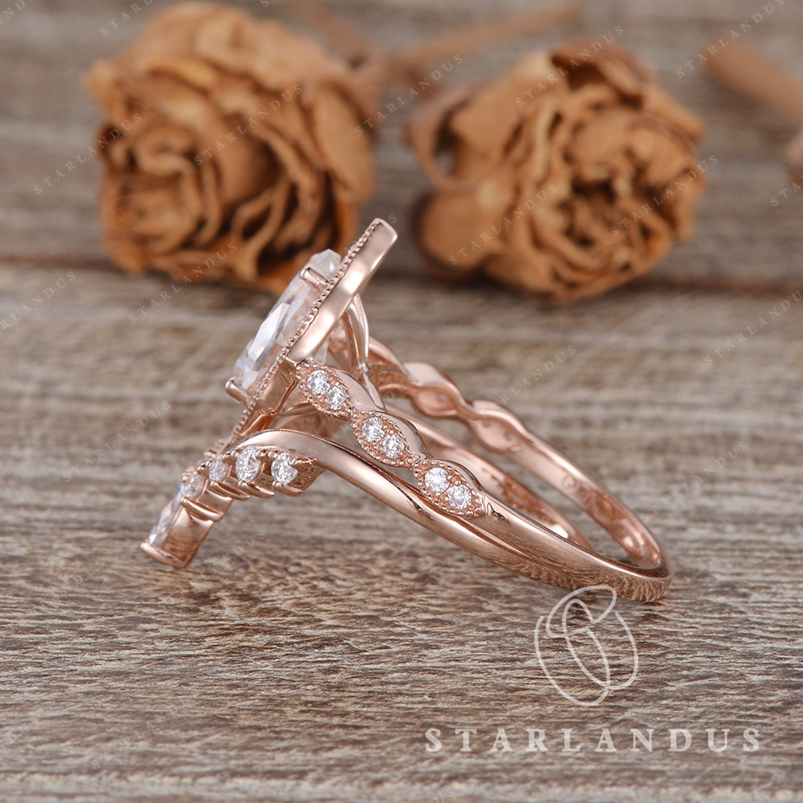 Vintage Engagement Ring Set 1.5ct Art Deco Ring Set Antique Moissanite ...