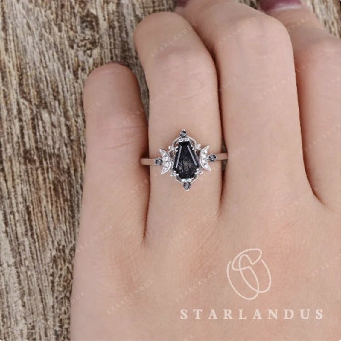 Black Crystal Ring Coffin Cut Black Rutilated Quartz | Etsy