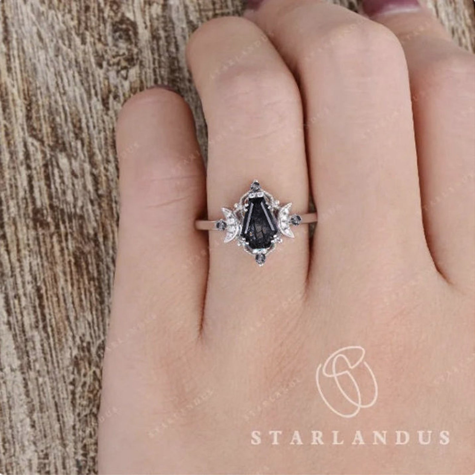 Black Crystal Ring Coffin Cut Black Rutilated Quartz | Etsy