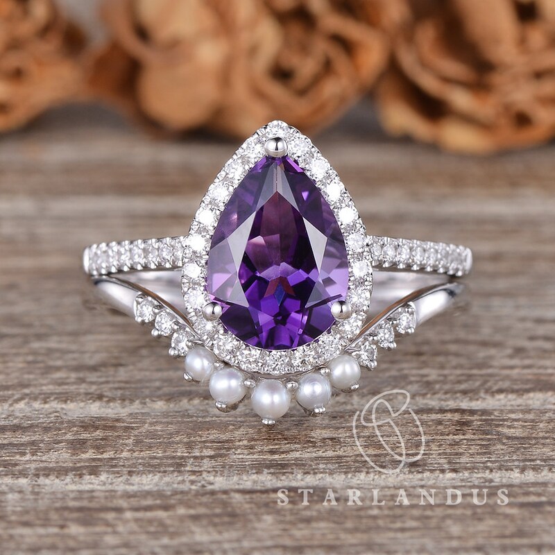 Amethyst Pearl Ring - Etsy
