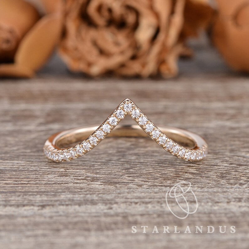 Custom Chevron Wedding Band Rose Gold Band Women Diamond Band | Etsy