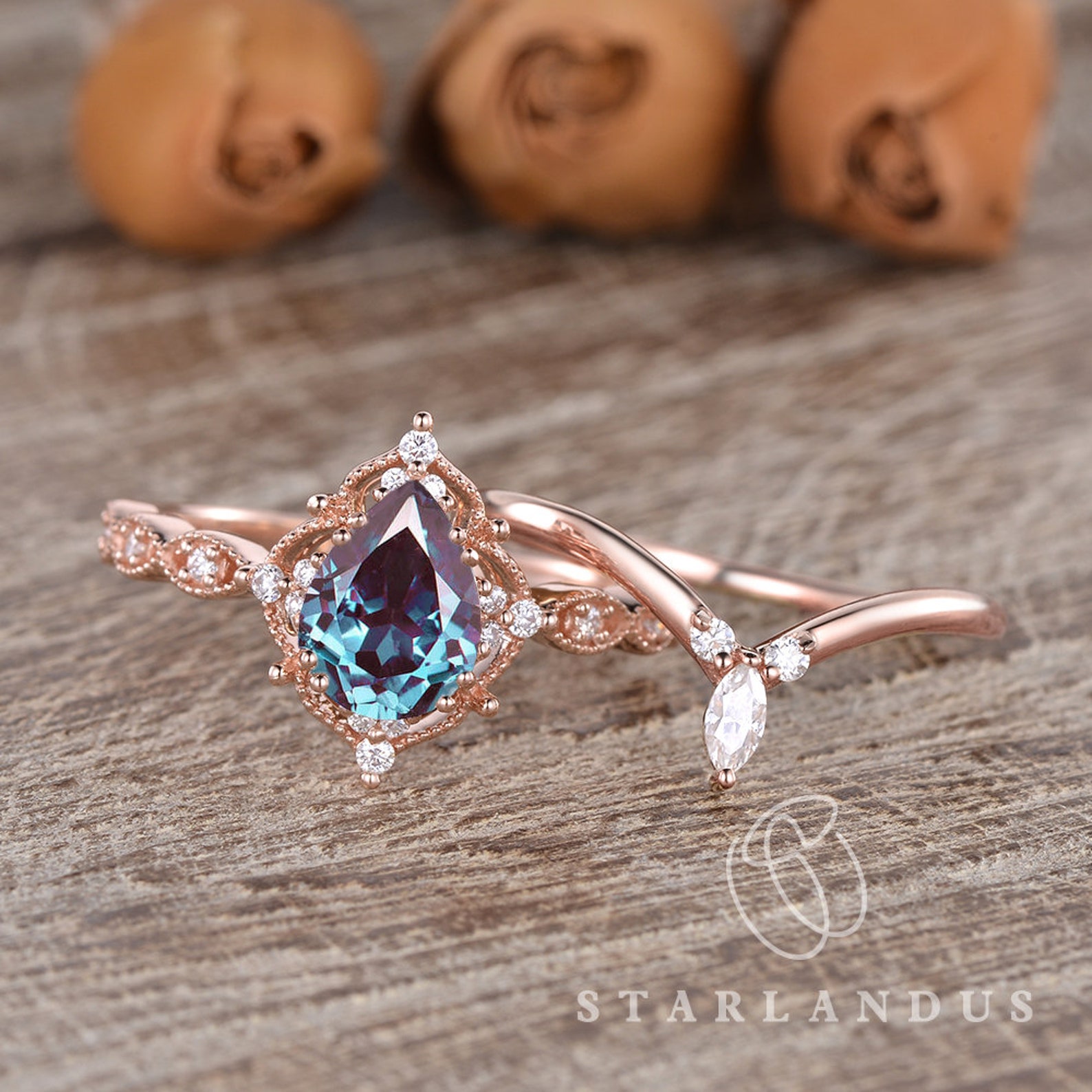 Lab Alexandrite Engagement Ring Unique Marquise Stacking Band | Etsy