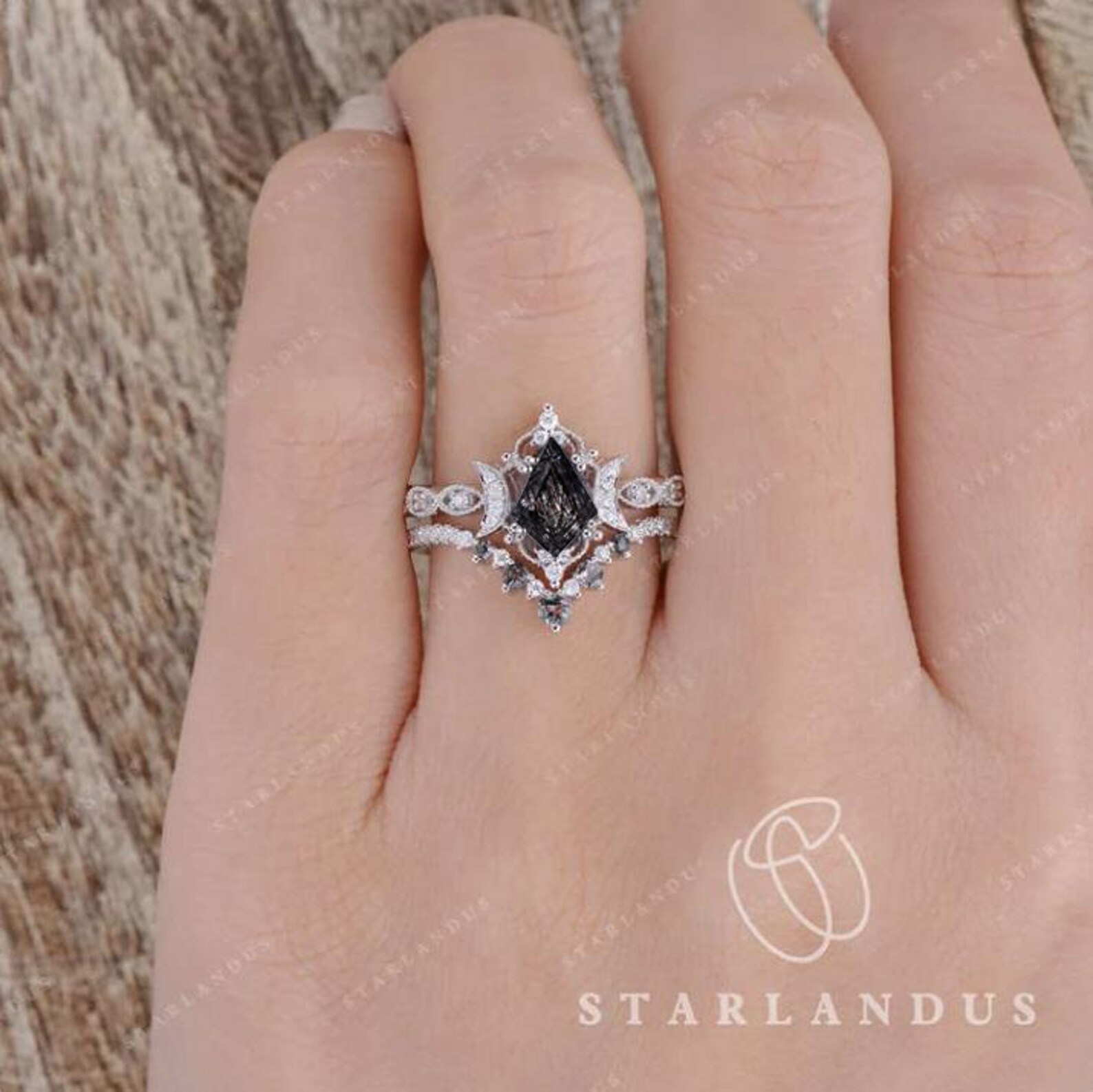 Kite Shaped Engagement Ring White Gold Black Rutilated Quartz - Etsy