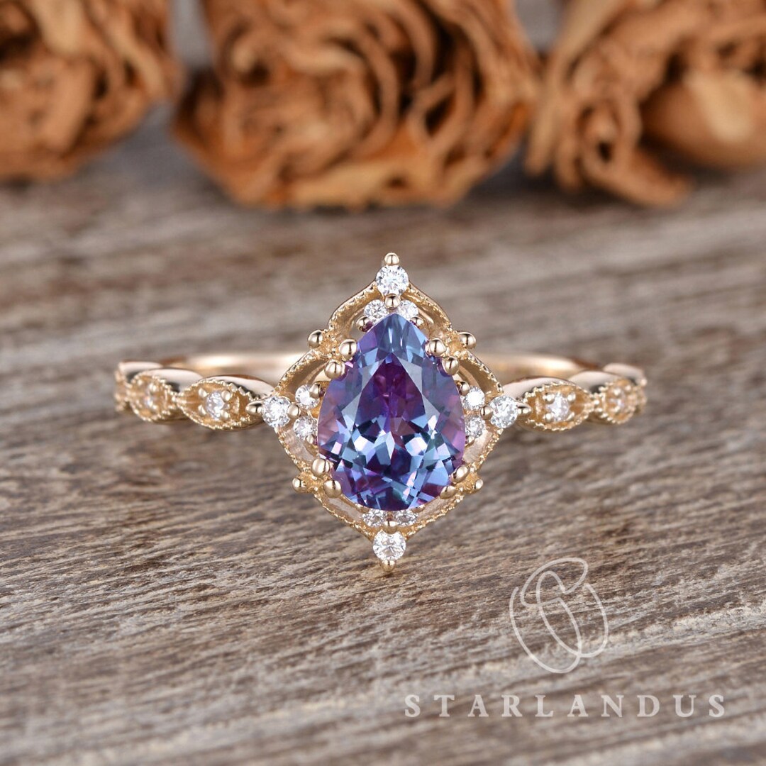 Changing Color Lab Alexandrite Engagement Ring 1ct Engagement - Etsy