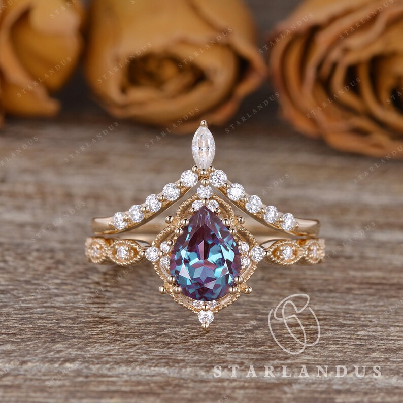1ct Lab Alexandrite Engagement Ring Rose Gold Engagement Ring - Etsy