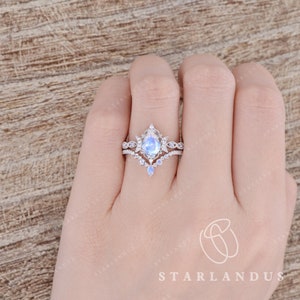 Magic Moon Ring Moonstone Engagement Rings 2pcs White Gold Moon ...