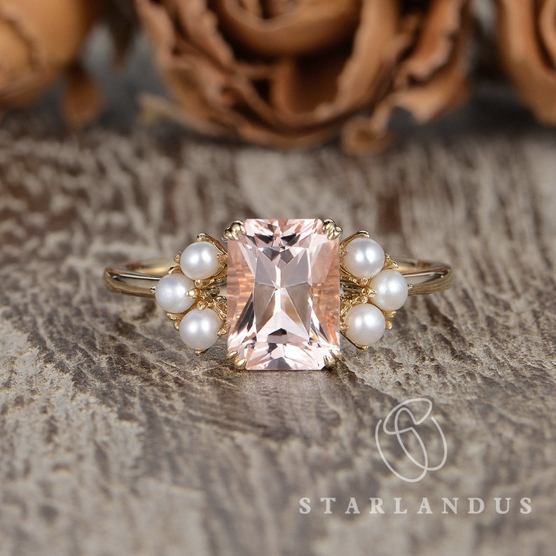 Radiant Cut Morganite Engagement Ring Cluster Morganite Ring | Etsy