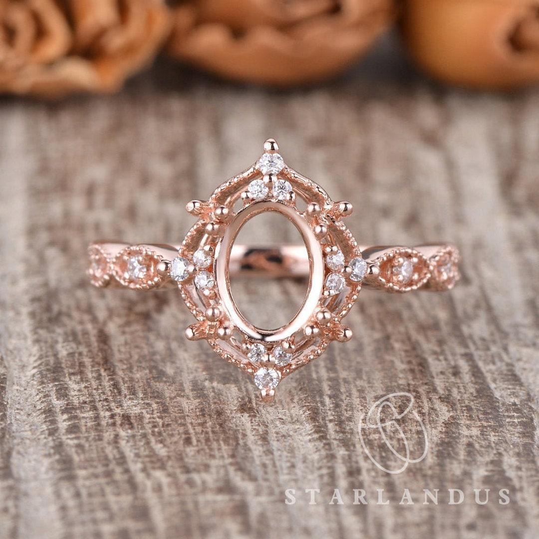 Custom Ring Setting Rose Gold Engagement Ring Art Deco Semi Mount ...