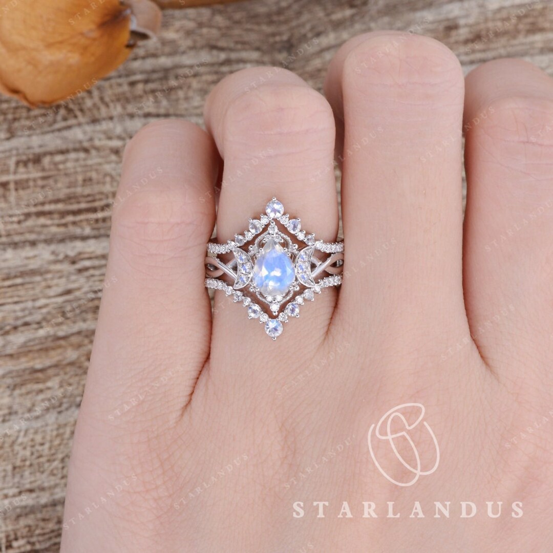 Moonstone Infinity Ring 3pcs White Gold Moon Engagement Ring - Etsy
