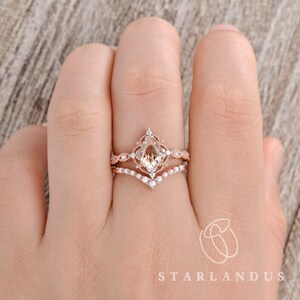 Pear Shaped Morganite Engagement Ring Rose Gold Vine Flower Stacking ...