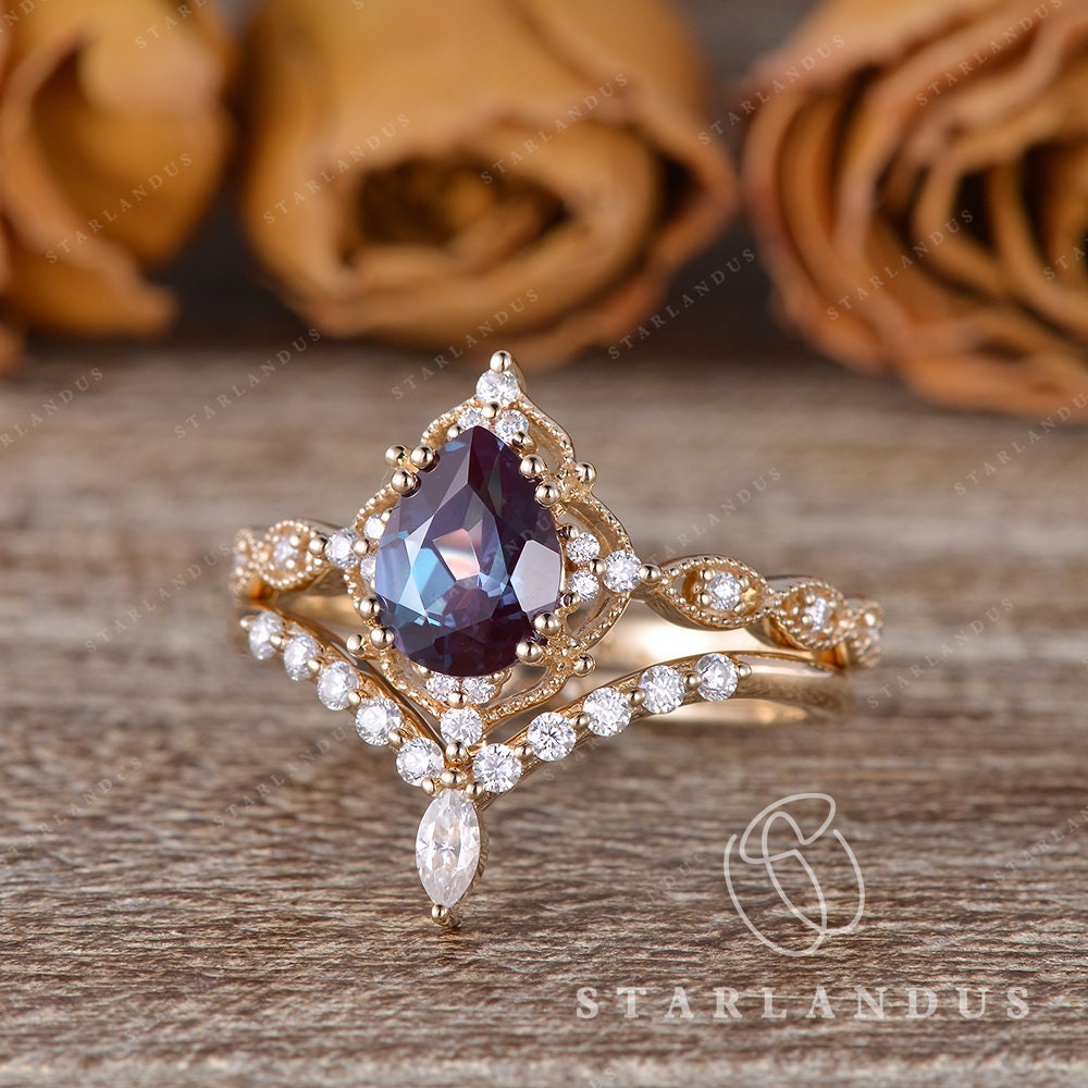 1ct Lab Alexandrite Engagement Ring Rose Gold Engagement Ring | Etsy