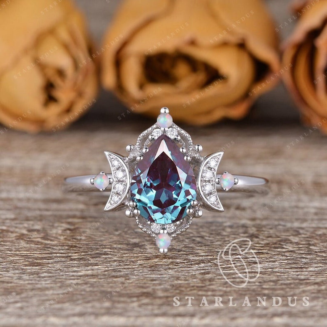 Lab Alexandrite OPAL Engagement Ring White Gold 1ct Mystic Alexandrite ...