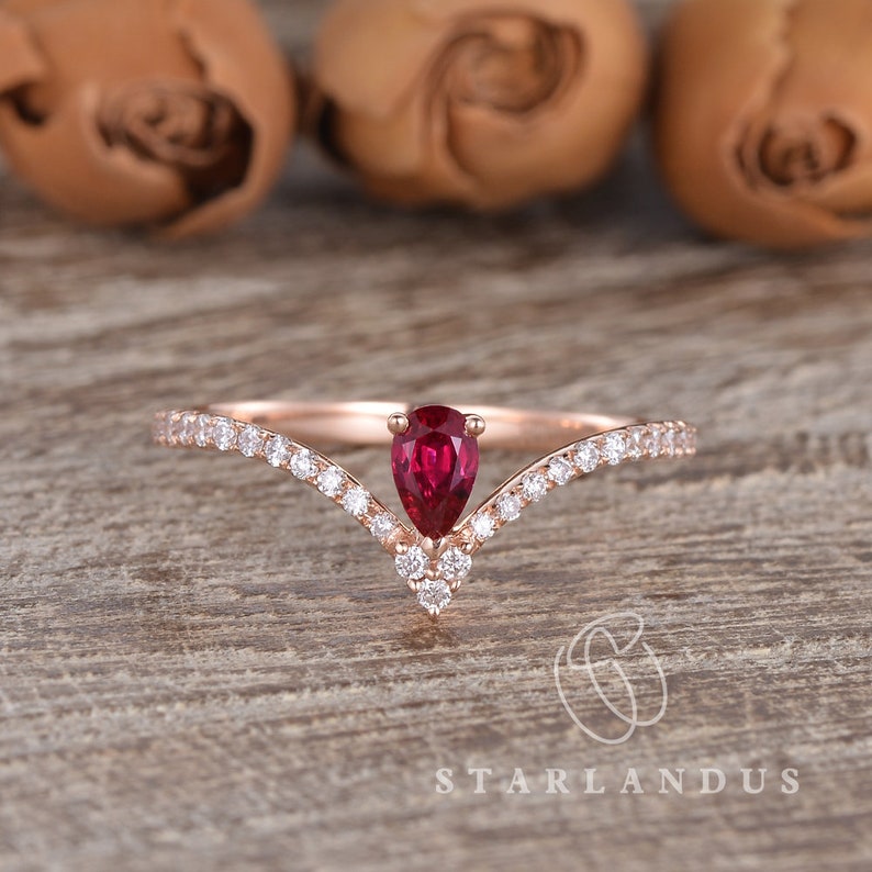 Natural Ruby Engagement Ring Pear Shaped Rose Gold Engagement | Etsy