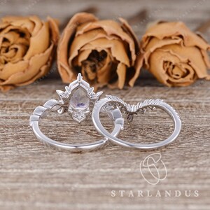 Magic Moon Ring Moonstone Engagement Rings 2pcs White Gold Moon ...