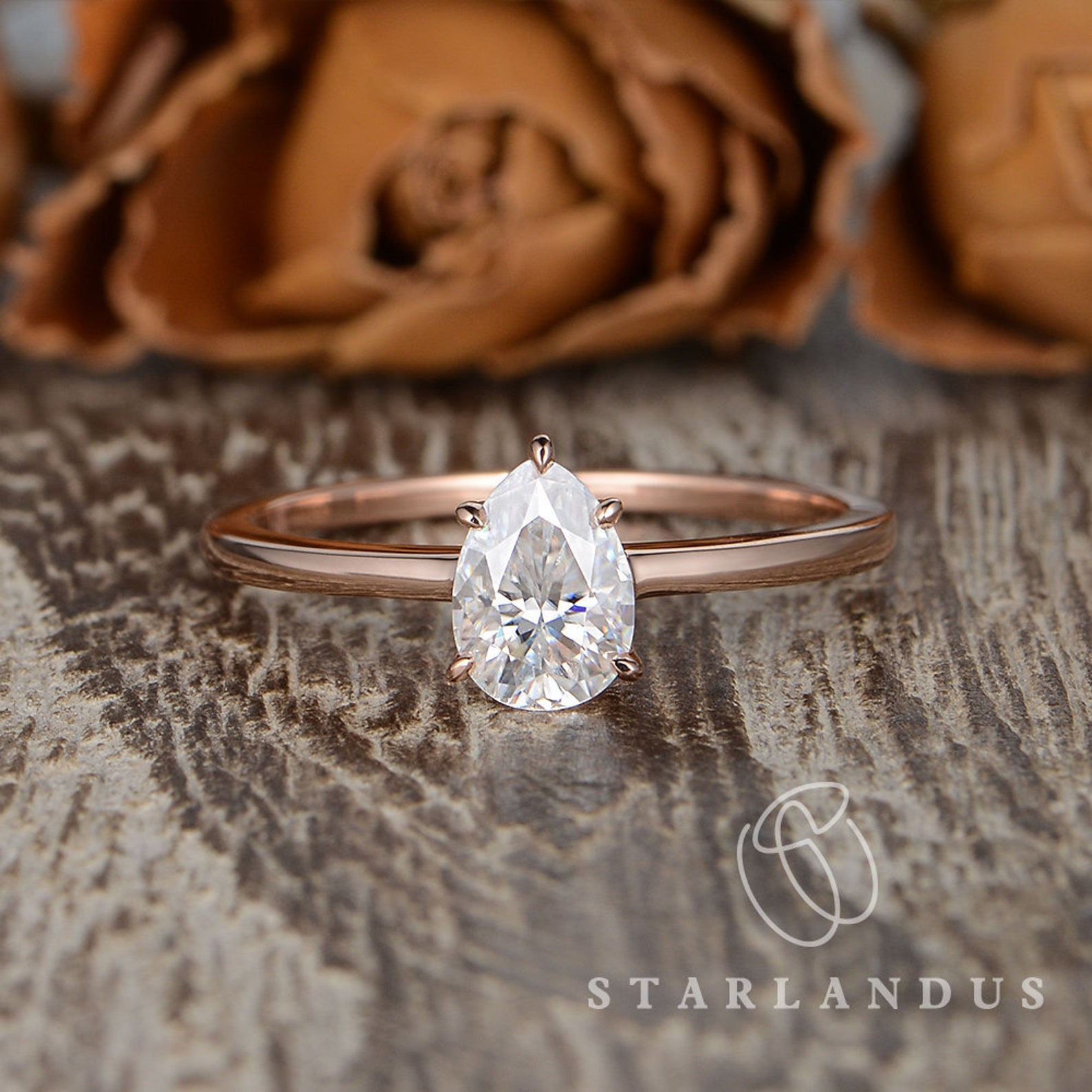 Mini Pear Shaped Moissanite Engagement Ring 5x7mm Pear Cut Rose Gold ...