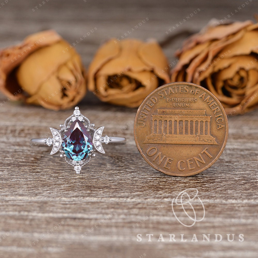 1ct Lab Alexandrite Engagement Ring 1ct Mystic Boho Ring White - Etsy