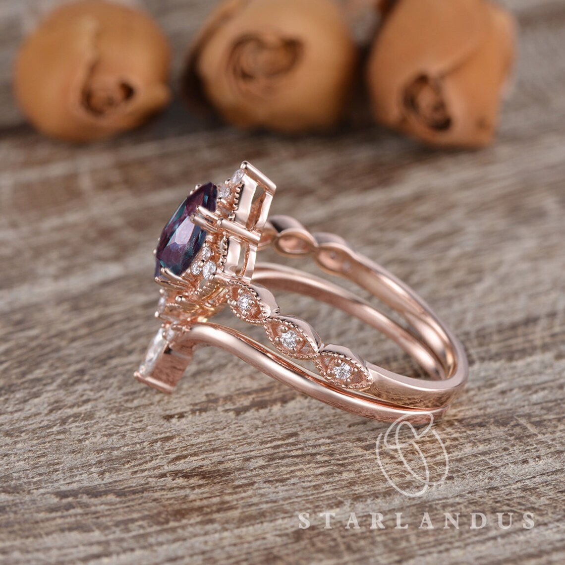 Lab Alexandrite Engagement Ring Unique Marquise Stacking Band | Etsy