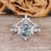Pear Shaped Moon Engagement Ring 1ct Moss Agate Ring 2pcs - Etsy