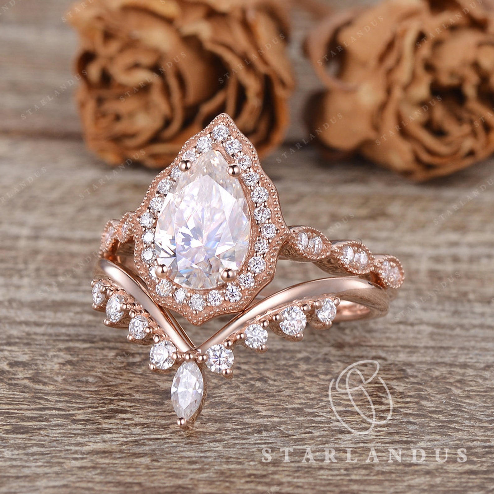 Vintage Engagement Ring Set 1.5ct Art Deco Ring Set Antique Moissanite ...