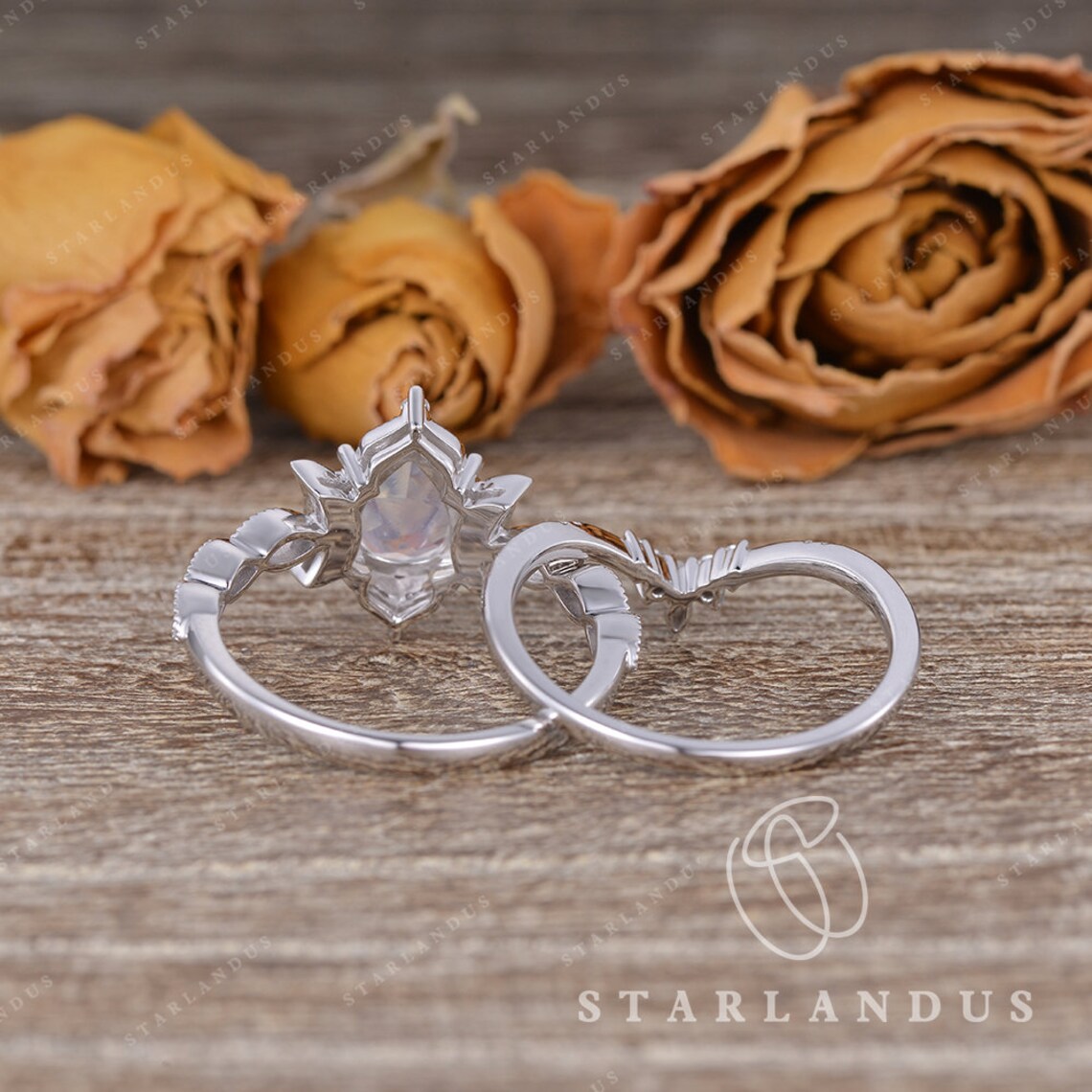 MOON Unique Moonstone Engagement Ring Pear Shaped Bridal Set - Etsy