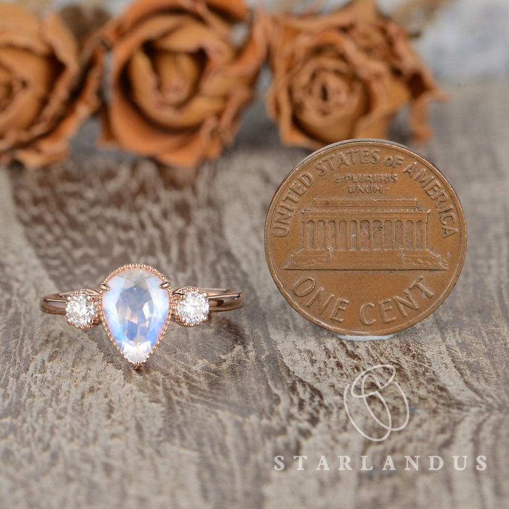 Unique Moonstone Engagement Ring Pear Shaped Moonstone | Etsy
