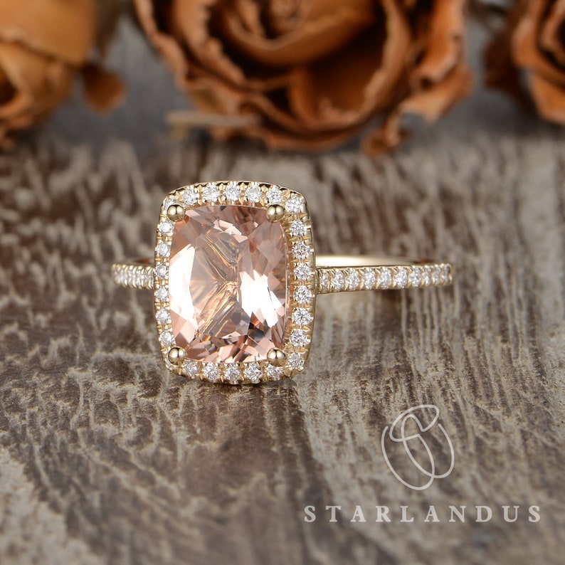 Morganite Engagement Ring Cushion Cut Morganite Ring Rose Gold | Etsy