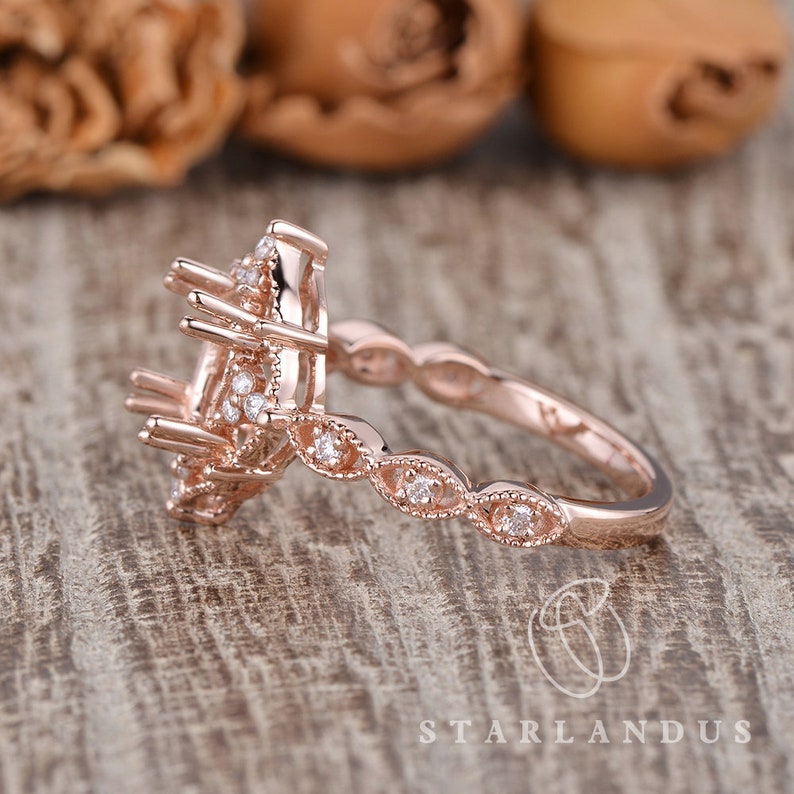 Custom Ring Setting Rose Gold Engagement Ring Art Deco Semi Mount ...