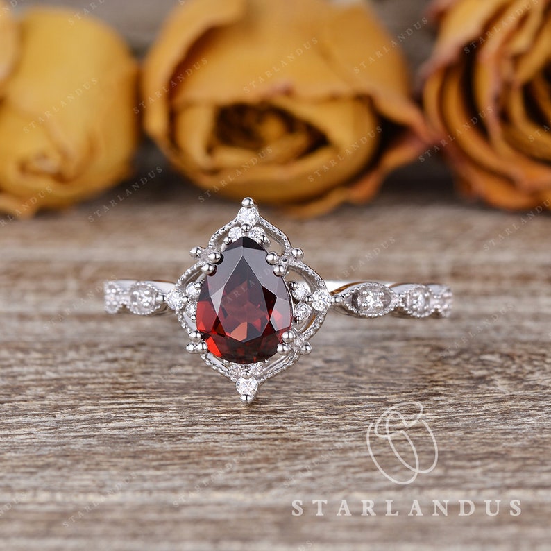 January Birthstone Engagement Ring 1ct Garnet Engagement Ring - Etsy