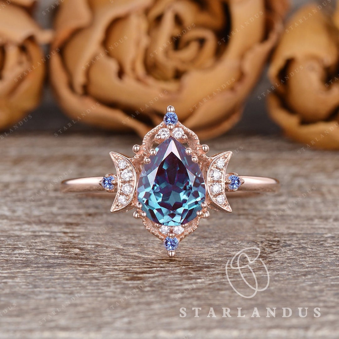 Lab Alexandrite Engagement Ring Rose Gold Mystic Alexandrite Ring ...